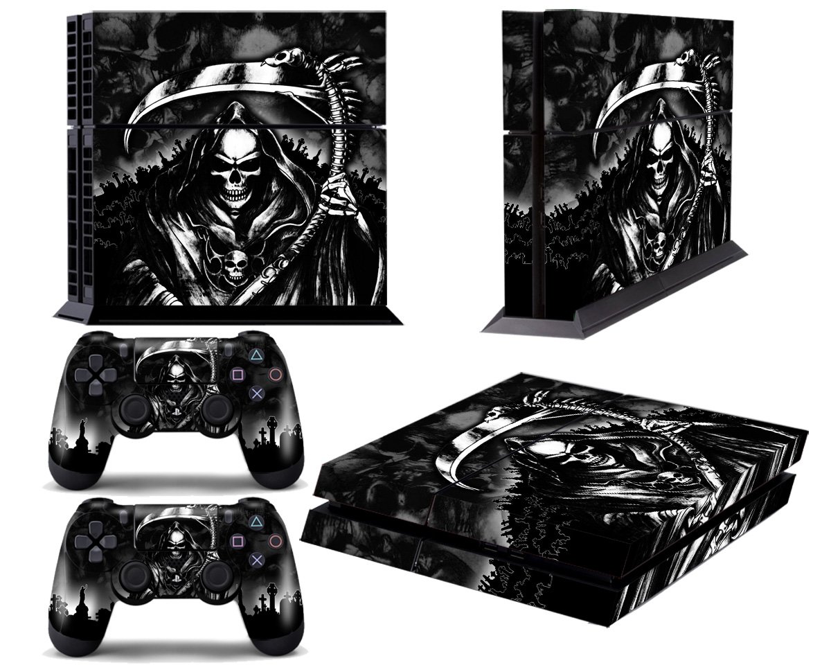 PS4 Designer Skin for Sony PlayStation 4 Console System plus Two(2) Decals for: PS4 Dualshock Controller - Reaper Black