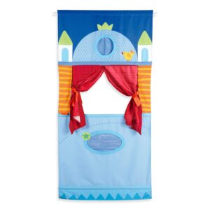 haba doorway puppet theater - space saver with adjustable rod: ideal for pretend play, hand puppets, educational kids activities, & toys for toddlers