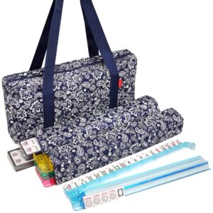 linda li new! - american mahjong set 166 premium white tiles, 4 all-in-one rack/pushers, blue paisley soft bag – classic full size complete mahjongg set