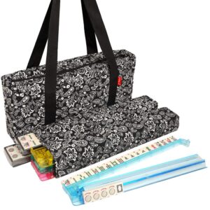 linda li american mahjong set black paisley soft bag - 166 ivory colored engraved tiles, 4 all-in-one rack/pushers