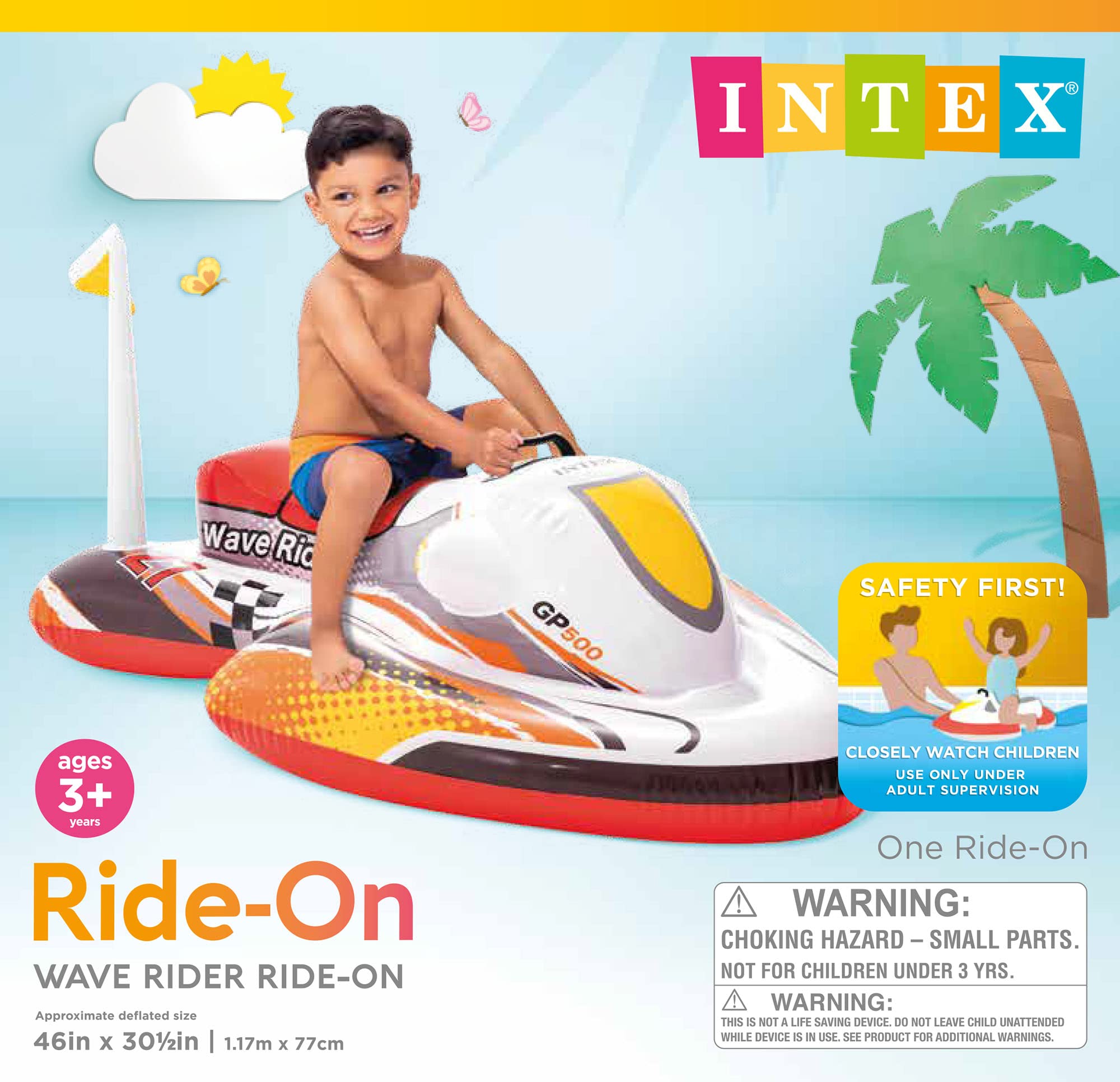 INTEX Wave Rider Inflatable Pool Float: Pool Toy For Kids – Heavy-Duty Handle – 88lb Weight Capacity – 46" x 30.5" – For Ages 3+