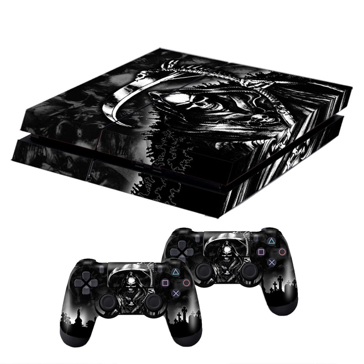 PS4 Designer Skin for Sony PlayStation 4 Console System plus Two(2) Decals for: PS4 Dualshock Controller - Reaper Black