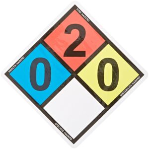 smartsign - nfpa-0001-nfr-eu-10x10 nfpa labels for diesel fuel oil no. 2, rating (0,2,0) | 13.8" tall (tip-to-tip) diamond laminated vinyl, pack of 5 black/blue/red/yellow on white