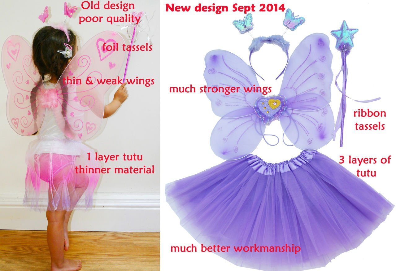 Fun Play Fairy Dressing up Costume for Girls – Butterfly Fairy Wings, Tutu, Magic Wand,Headband Costume Set for 3-8 Years