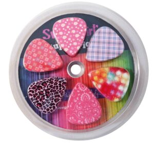 guitar picks for girls - medium celluloid assorted variety 12-pack collection - pretty unique designs cool pink leopard - best gifts for princess, kids, teens, women, ladies, female guitar players