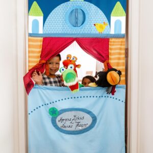 HABA Doorway Puppet Theater - Space Saver with Adjustable Rod: Ideal for Pretend Play, Hand Puppets, Educational Kids Activities, & Toys for Toddlers