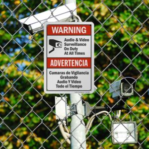 SmartSign "Warning - Audio & Video Surveillance On Duty At All Times" Bilingual Sign | 7" x 10" Aluminum