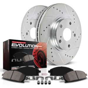 power stop k5953 rear z23 carbon fiber brake pads with drilled & slotted brake rotors kit