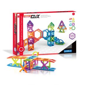 guidecraft powerclix frame magnetic building blocks set, 100 piece magnetic tiles, stem educational construction toy