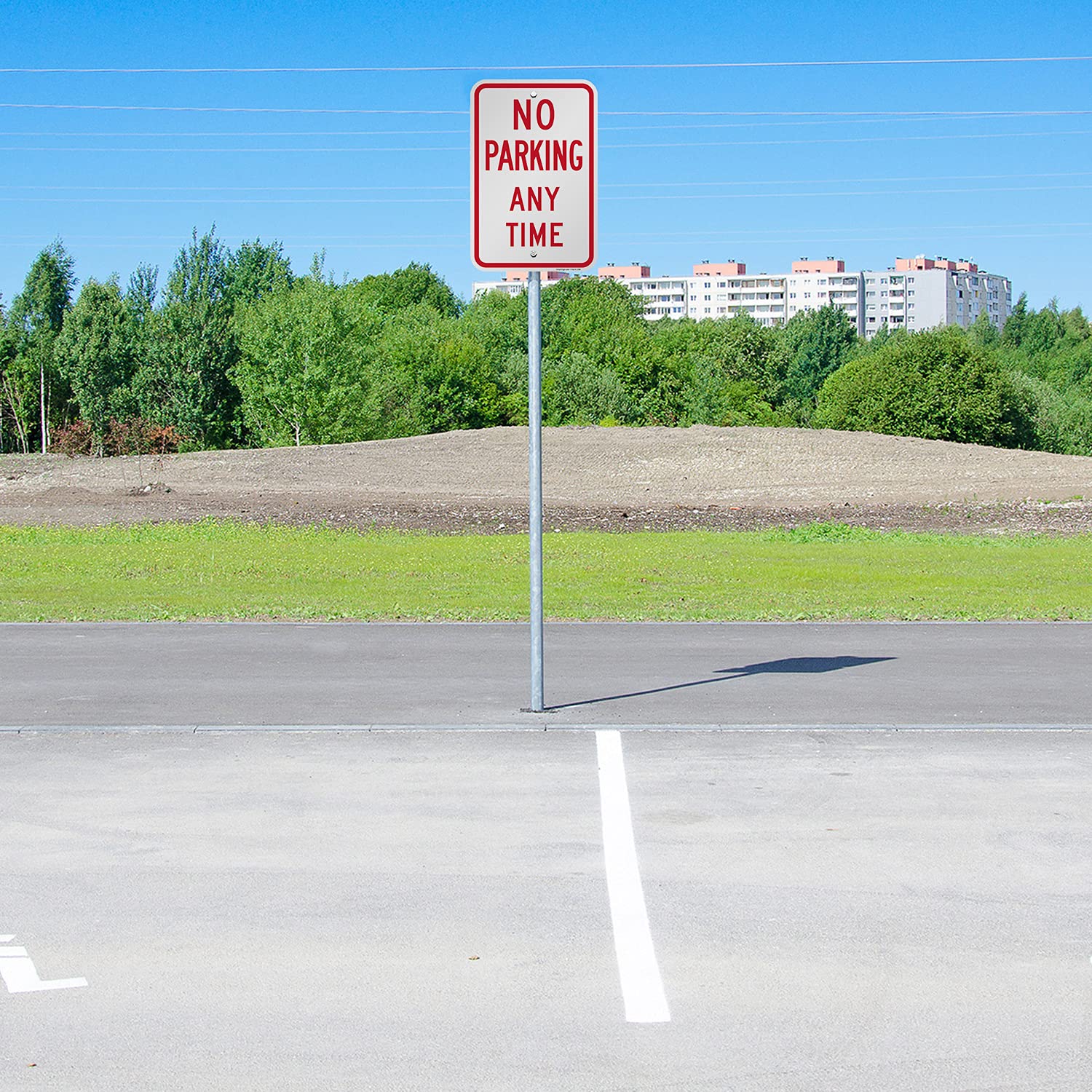 SmartSign 18 x 12 inch “No Parking Any Time” Metal Sign, Screen Printed, 63 mil Laminated Rustproof Aluminum, Red and White