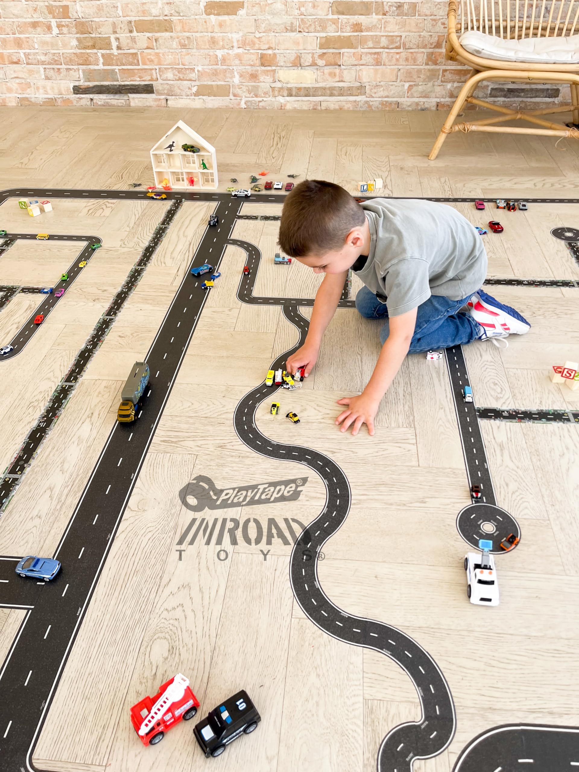 PlayTape Road Tape for Toy Cars - Sticks to Flat Surfaces; No Residue; 60 ft. x 2 in. Black Roadway