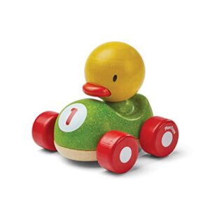 plantoys wooden duck racer push and pull racing car (5678) | sustainably made from rubberwood and non-toxic paints and dyes | planwood