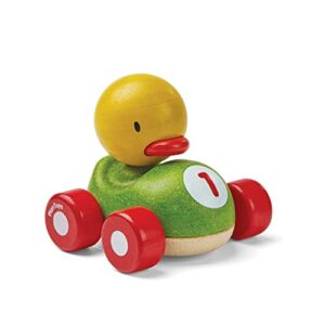 PlanToys Wooden Duck Racer Push and Pull Racing Car (5678) | Sustainably Made from Rubberwood and Non-Toxic Paints and Dyes | PlanWood