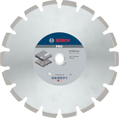 Bosch 2608603641 Diamond Cutting Disc for Asphalt, 0 V, Silver/Grey, 350 x 20 x 25.40 x 3.2 x 12 mm