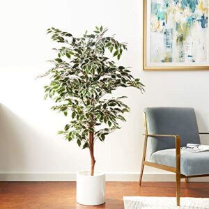 Ficus Artificial Tree - Fake Plant with Variegated Leaves and Natural Trunk - 5-Foot-Tall Topiary Decor for Indoor or Outdoor Use by Pure Garden