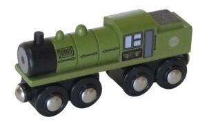 maxim enterprise inc. wooden train engine, heritage engine locomotive for toy train, compatible with thomas & friends, brio railway set & other major brands wooden train set and accessories, green