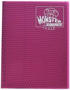 monster 9 pocket trading card album- 20 side loading, theft deterrent, padded pages that hold up to 360 cards - compatible with yugioh, mtg, magic the gathering, pokémon & sport cards - holofoil pink