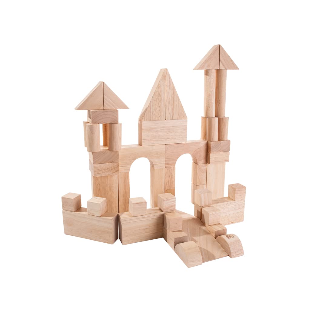 Plan Toys Wooden 50 Piece Unit Block (35 mm) Building Set (5502) | Sustainably Made from Rubberwood and Non-Toxic Paints and Dyes | PlanNatural Classic Wooden Toy Collection