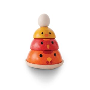 plantoys wooden nesting chicken stacking toy (5695) | sustainably made from rubberwood and non-toxic paints and dyes | eco-friendly planwood