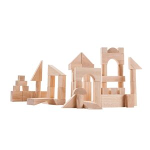 plan toys wooden 50 piece unit block (35 mm) building set (5502) | sustainably made from rubberwood and non-toxic paints and dyes | plannatural classic wooden toy collection