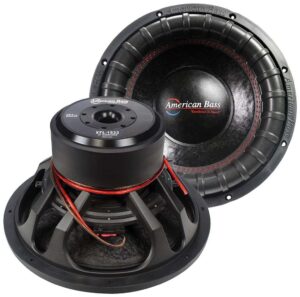 american bass xfl-1522 15" inch subwoofer, 1500 watts rms/3000 watts max power, 1.4″ inch wide 3-layer foam surround, dual 2 ohm voice coils with 200 oz. total–double stacked high-enery magnets