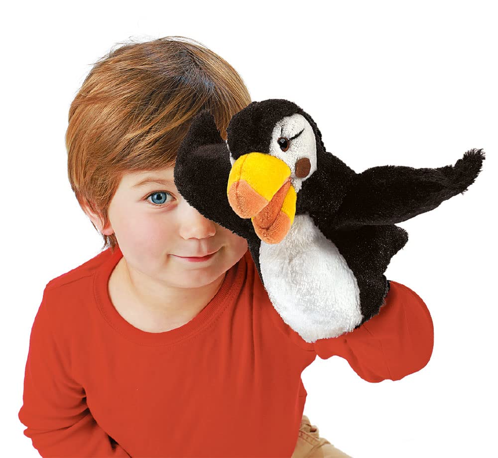 Folkmanis Little Puffin Hand Puppet, Black, White, Yellow, 1 EA