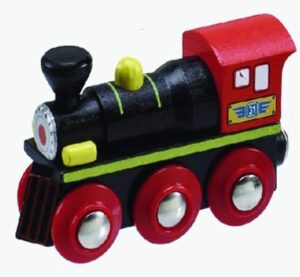 maxim enterprise, inc. wooden train engine, heritage engine locomotive for toy train, compatible with thomas & friends, brio railway set, major brand wooden train set and accessories, black & red