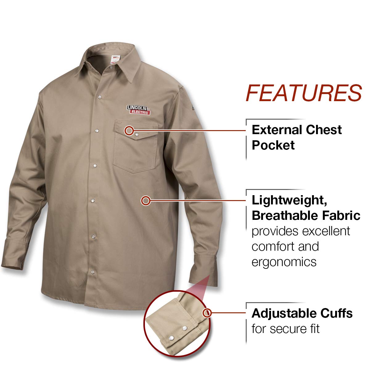 Lincoln Electric Welding Shirt | Premium Flame Resistant (FR) Cotton | Custom Fit | Khaki / Tan | Large | K3382-L