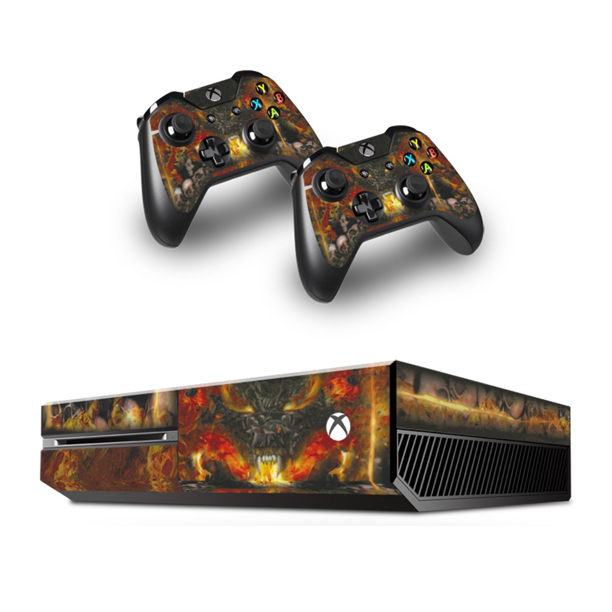 Designer Skin Sticker for the Xbox One Console With Two Wireless Controller Decals- Firestorm