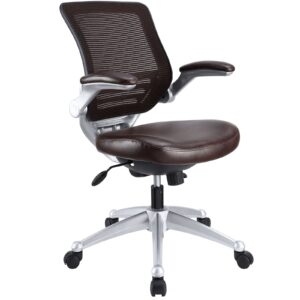 modway edge mesh back and leather seat office chair in black with flip-up arms