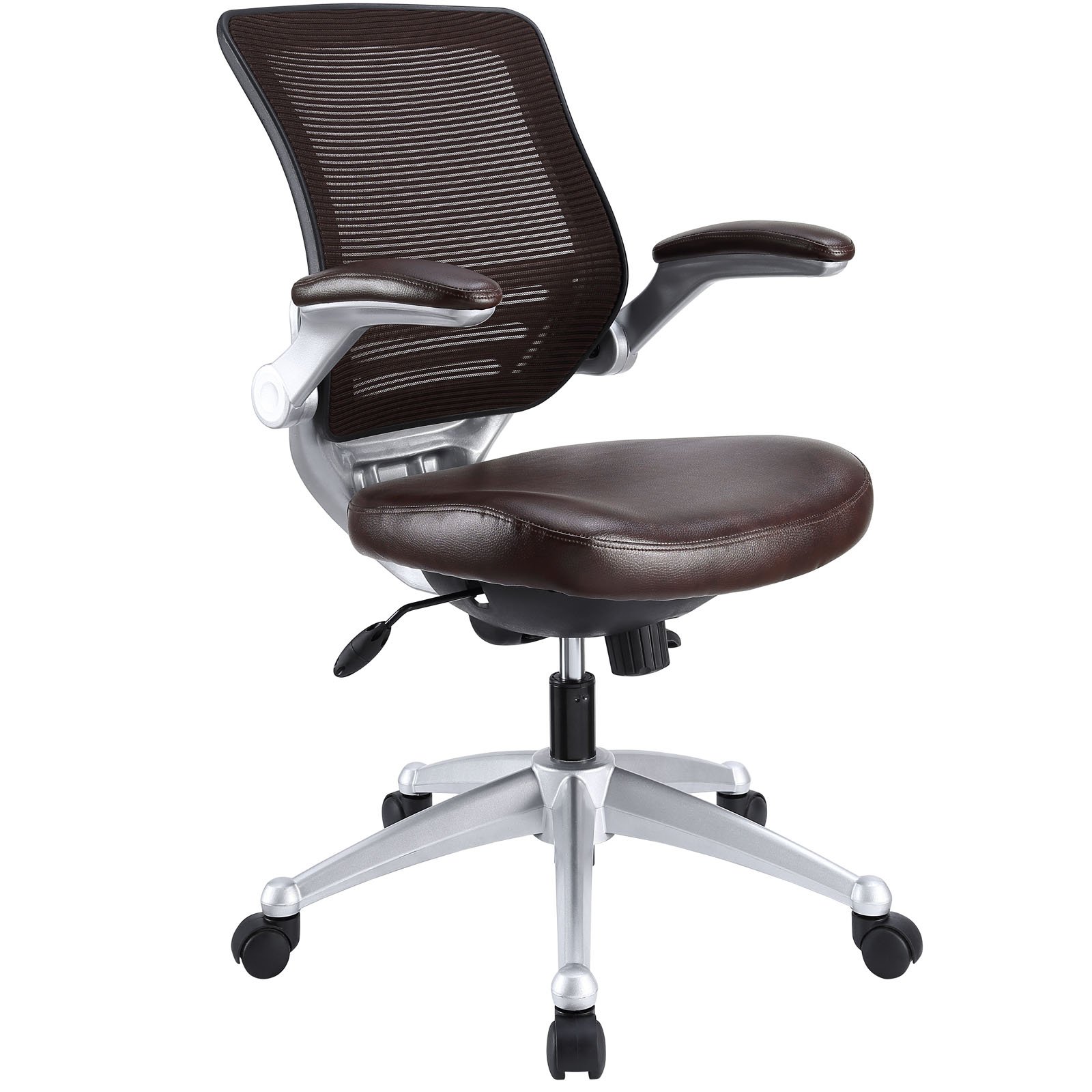 Modway Edge Mesh Back and Leather Seat Office Chair in Black with Flip-Up Arms