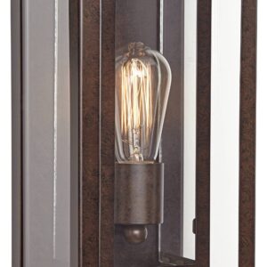 Possini Euro Design Double Box Modern Industrial Farmhouse Rustic Outdoor Wall Light Fixture Bronze 15 1/2" Clear Glass for Exterior Barn Deck House Porch Yard Patio Outside Garage Front Door