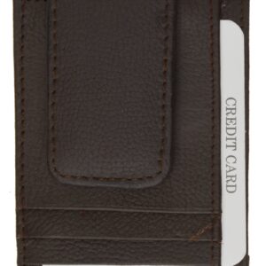 MARSHAL Printed Grain Cow Hide Leather Money Clip with Magnet (Brown)