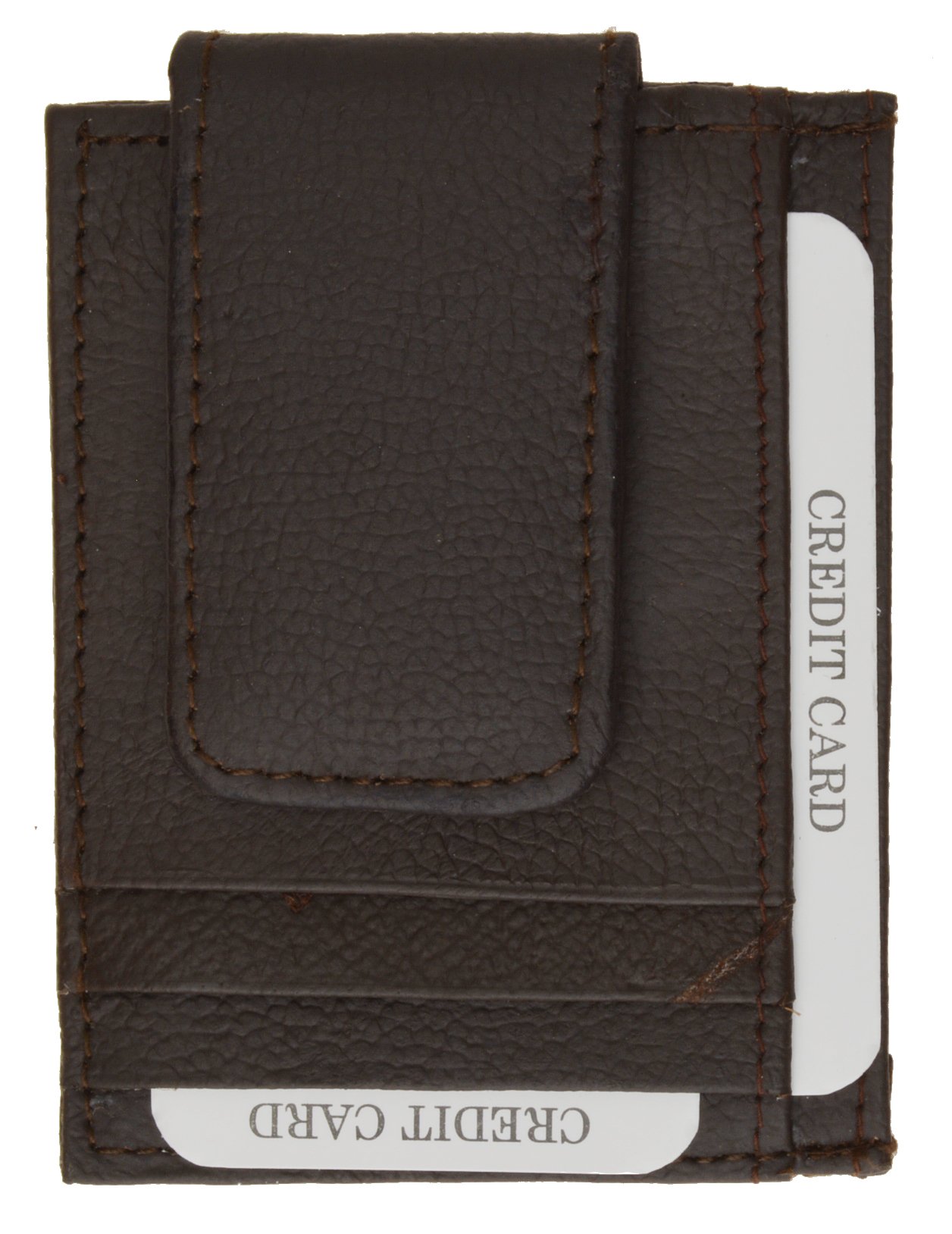 MARSHAL Printed Grain Cow Hide Leather Money Clip with Magnet (Brown)