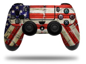 wraptorskinz skin compatible with sony ps4 dualshock controller playstation 4 original slim and pro painted faded and cracked usa american flag (controller not included)