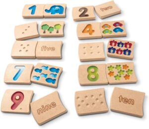 plantoys wooden learn to count number 1-10 tiles (5641) | sustainably made from rubberwood and non-toxic paints and dyes