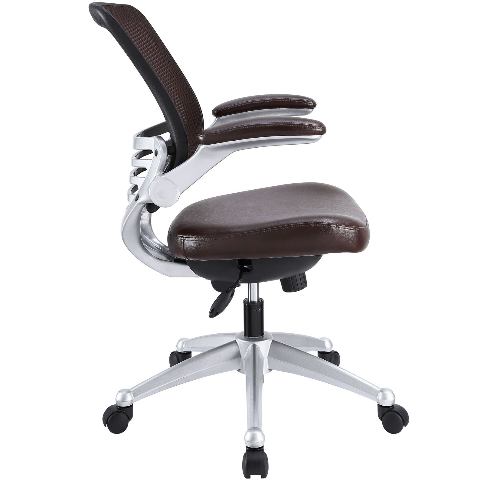 Modway Edge Mesh Back and Leather Seat Office Chair in Black with Flip-Up Arms