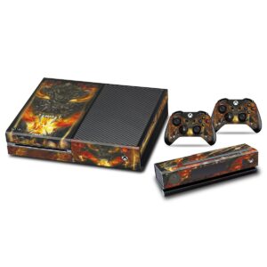 designer skin sticker for the xbox one console with two wireless controller decals- firestorm