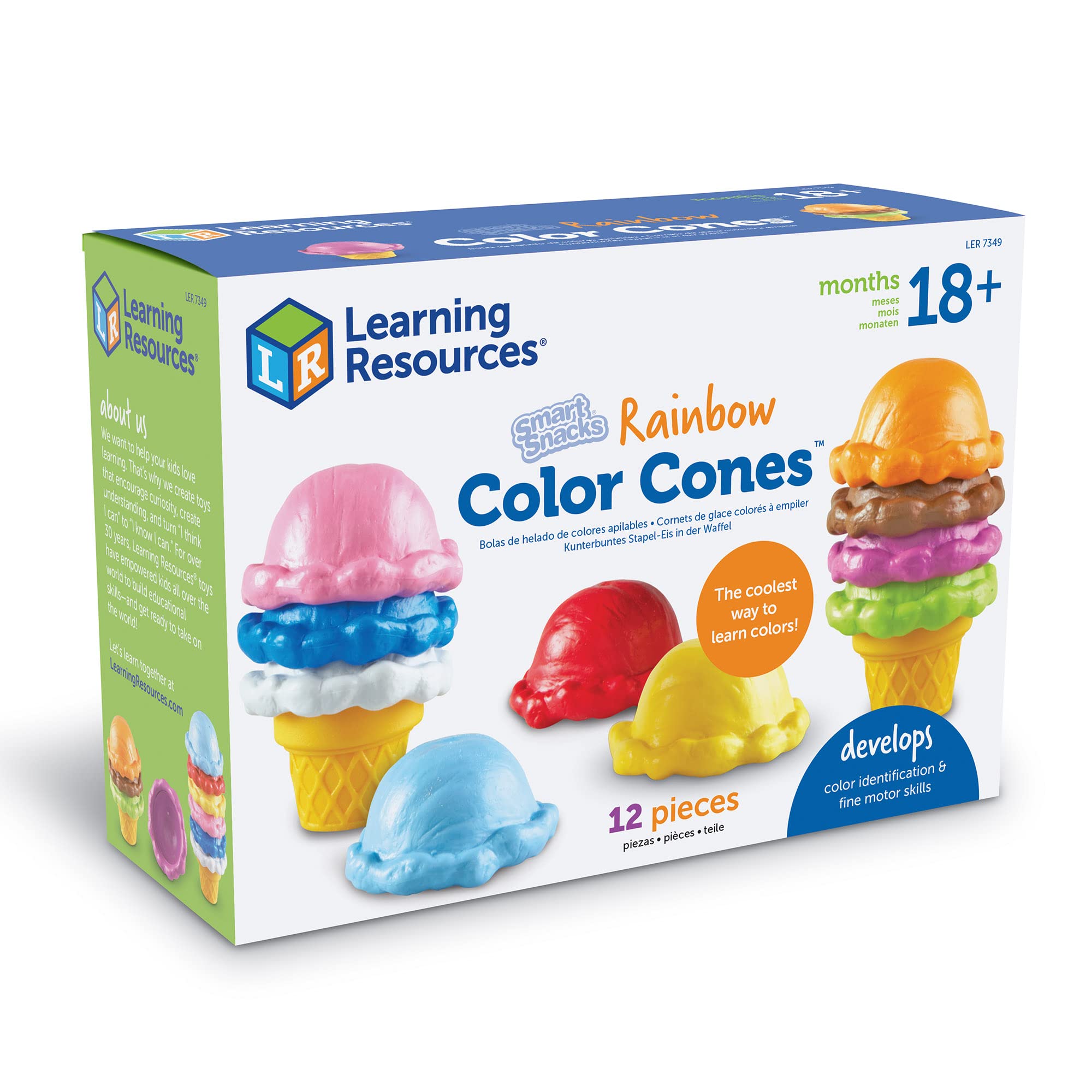 Learning Resources Smart Snacks Rainbow Color Cones - 12 Pieces, Ages 18+ months Toddler Pretend Play Toys, Fine Motor Skills Toys, Preschool Learning Toys