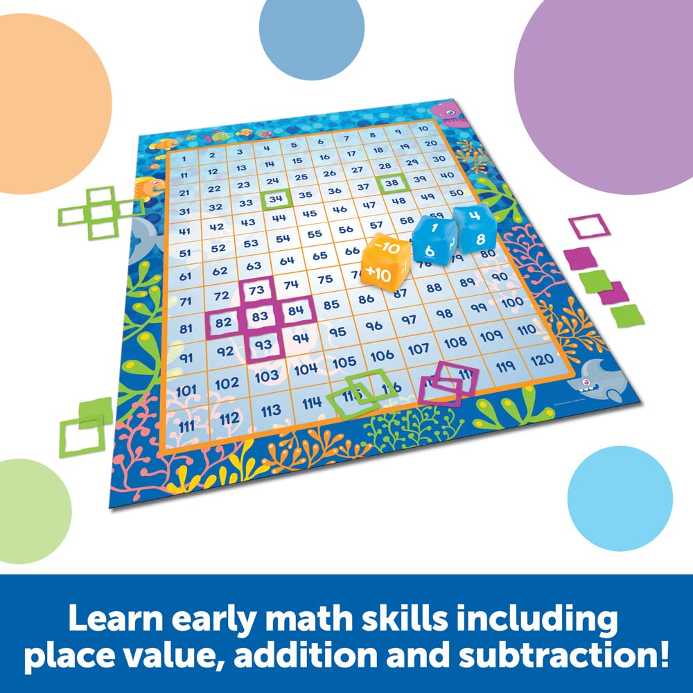 Learning Resources Make a Splash 120 Mat Floor Game, Addition/Subtraction - 136 Pieces, Ages 6+ Math Games for Kids, Educational Games