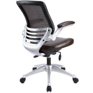 Modway Edge Mesh Back and Leather Seat Office Chair in Black with Flip-Up Arms