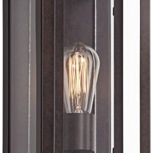 Possini Euro Design Double Box Modern Industrial Farmhouse Rustic Outdoor Wall Light Fixture Bronze 15 1/2" Clear Glass for Exterior Barn Deck House Porch Yard Patio Outside Garage Front Door