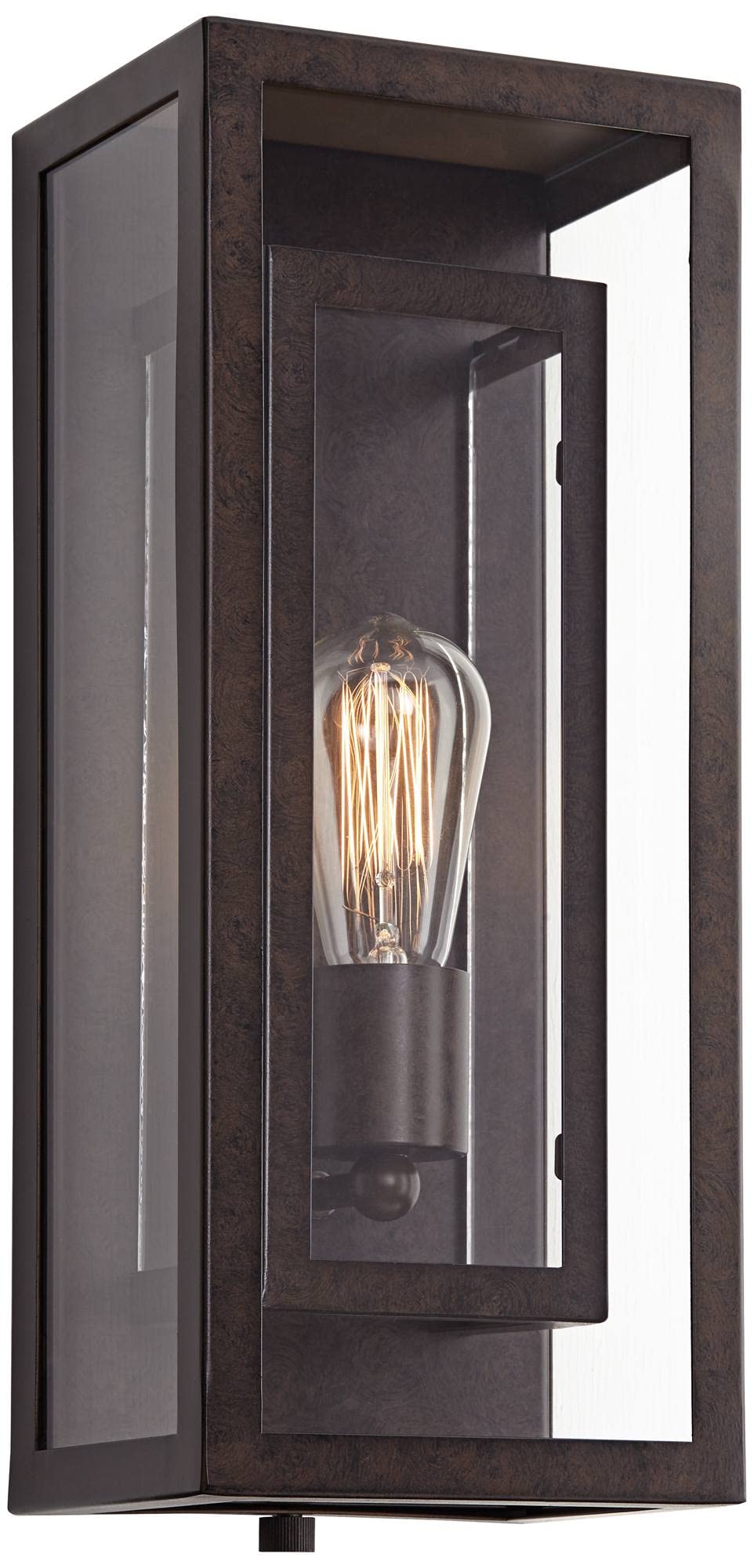 Possini Euro Design Double Box Modern Industrial Farmhouse Rustic Outdoor Wall Light Fixture Bronze 15 1/2" Clear Glass for Exterior Barn Deck House Porch Yard Patio Outside Garage Front Door