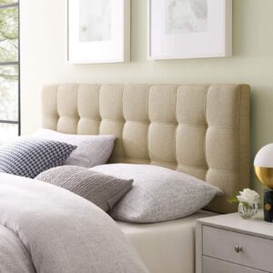 modway lily tufted linen fabric upholstered queen headboard in beige