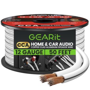 12awg speaker wire, gearit pro series 12 awg gauge speaker wire cable (50 feet / 15.24 meters) great use for home theater speakers and car speakers white