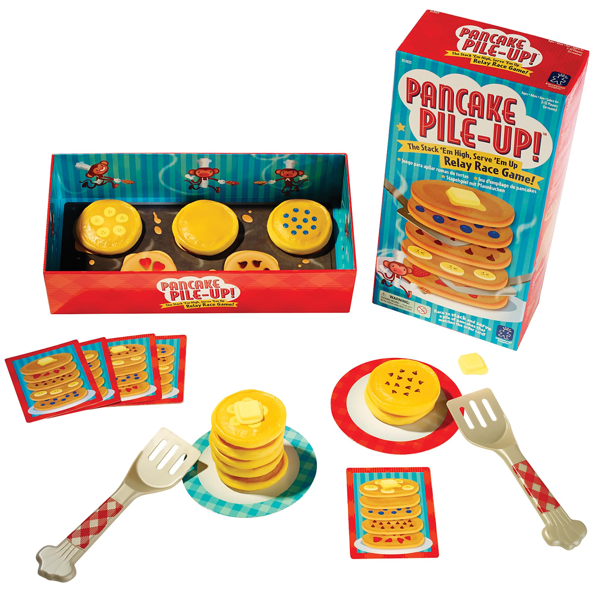 Educational Insights Pancake Pile-Up, Sequence Relay Board Game for Preschoolers, for 2-4 Players, Gift for Kids Ages 4+