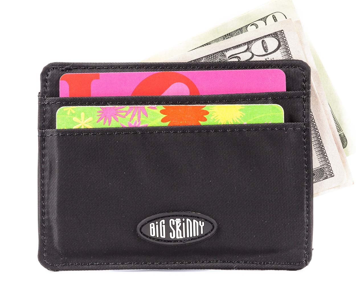 Big Skinny Open Sided Mini Skinny Card Slim Wallet, Holds Up to 9 Cards, Black