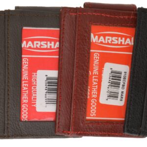 MARSHAL Printed Grain Cow Hide Leather Money Clip with Magnet (Brown)