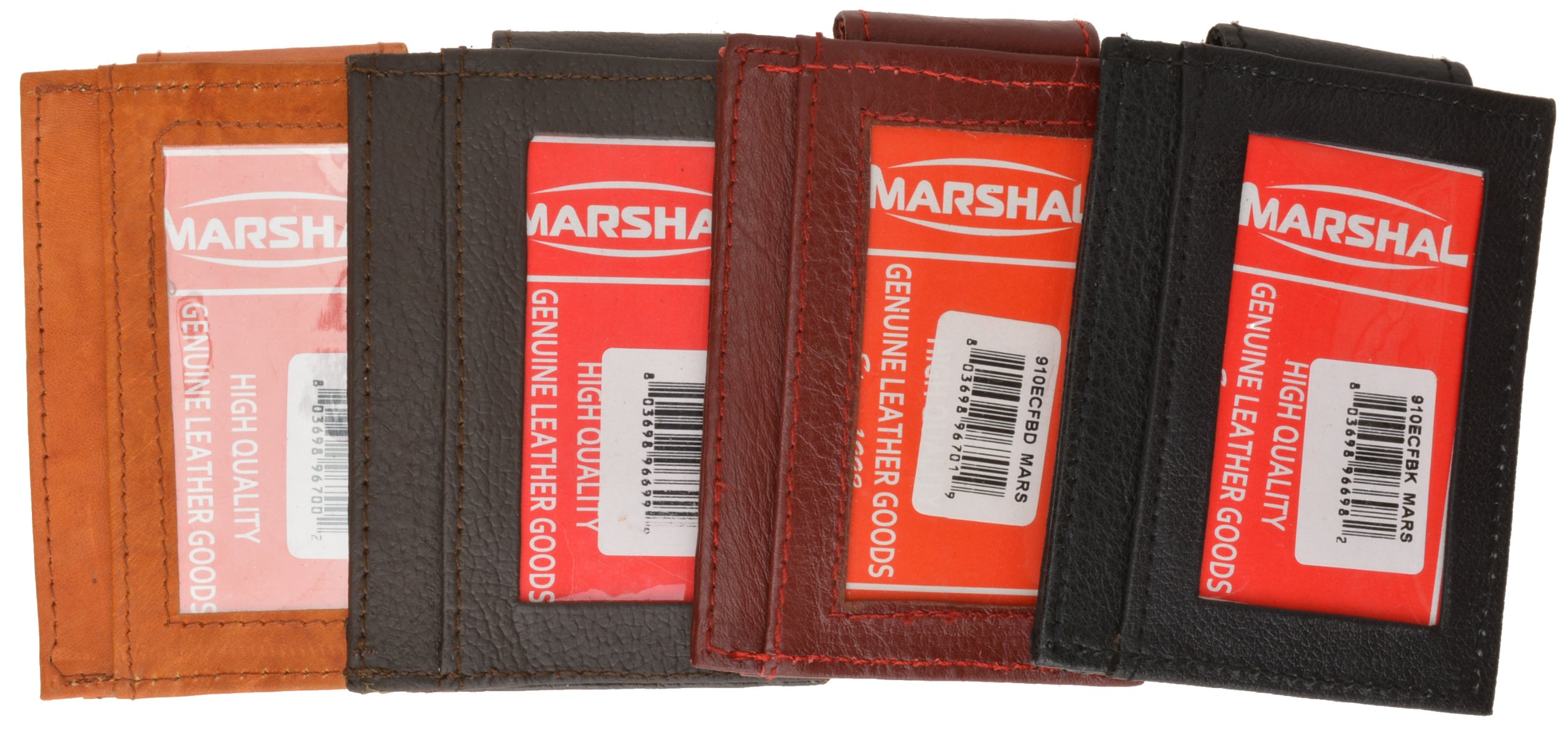 MARSHAL Printed Grain Cow Hide Leather Money Clip with Magnet (Brown)