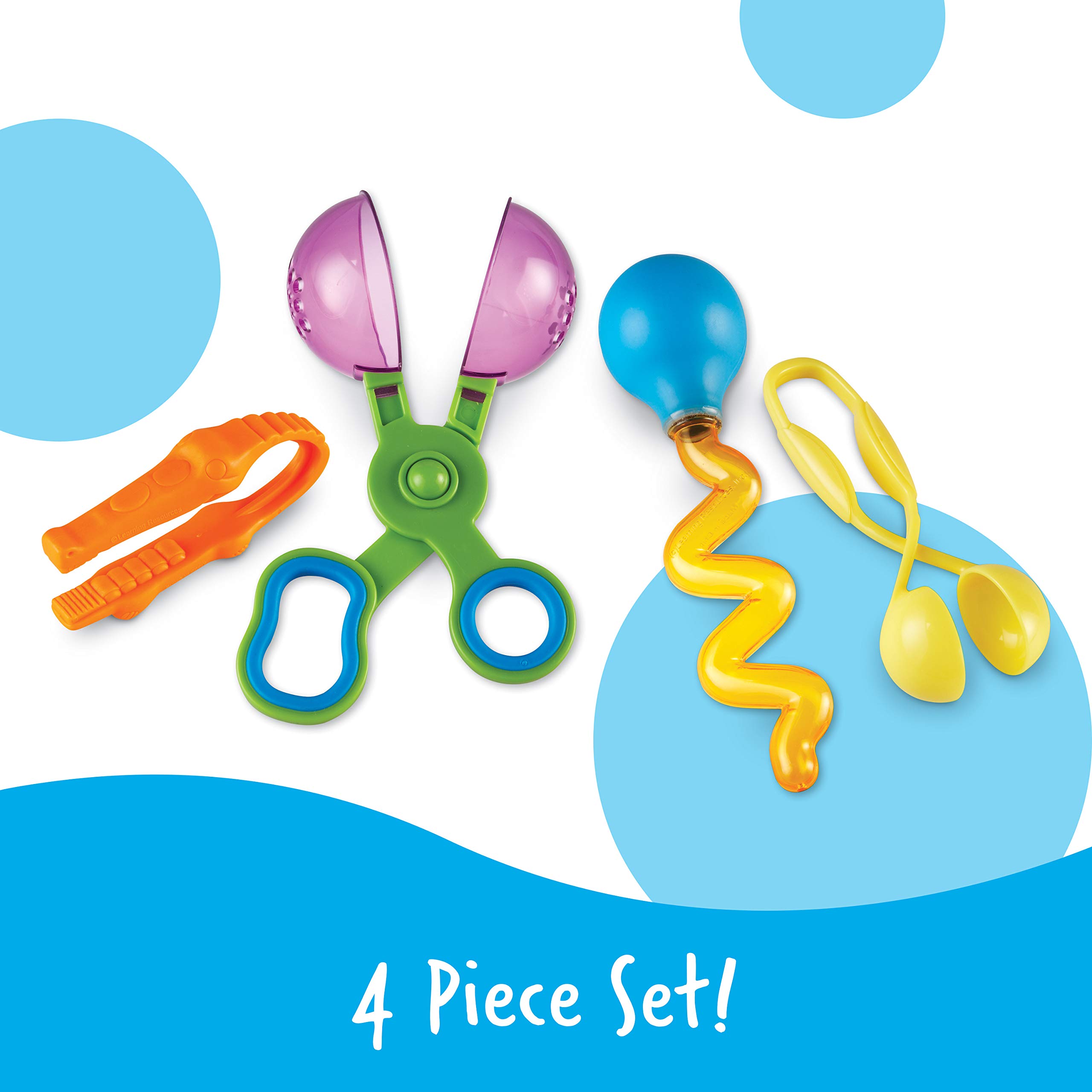 Learning Resources Helping Hands Fine Motor Tool Set Toy - 4 Pieces, Ages 3+ Fine Motor and Sensory Play Toys, Toddler Tweezers, Sensory Bin Toys